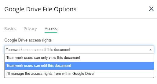 Google Drive File Options - Teamwork Projects Support