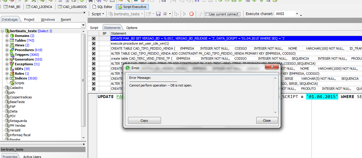Erro ao rodar os scripts no IBExpert - Ajuda Limber Erro ao rodar os scripts no IBExpert - Ajuda Limber