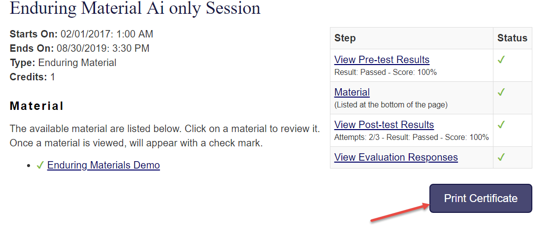 Enduring Materials Post-Test Front end View – HighMarks